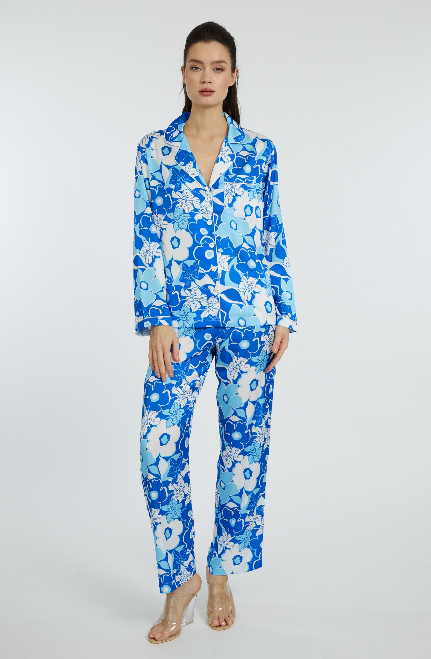 Blue Crush Long PJ Set | Wrap Up by VP – Happy Prints & Playful Loungewear