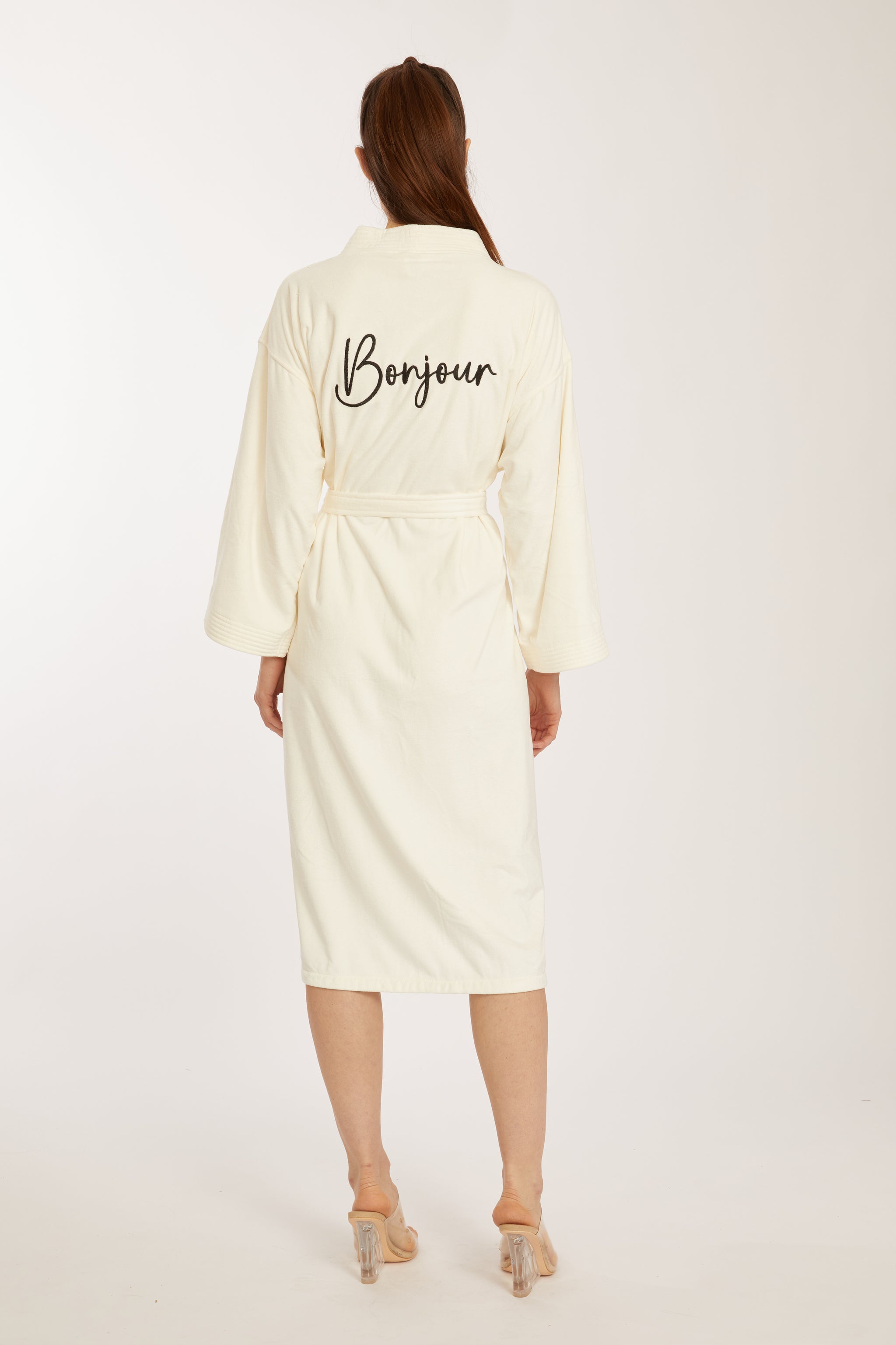Bonjour Cream Long Robe – Soft, Elegant & Machine Washable